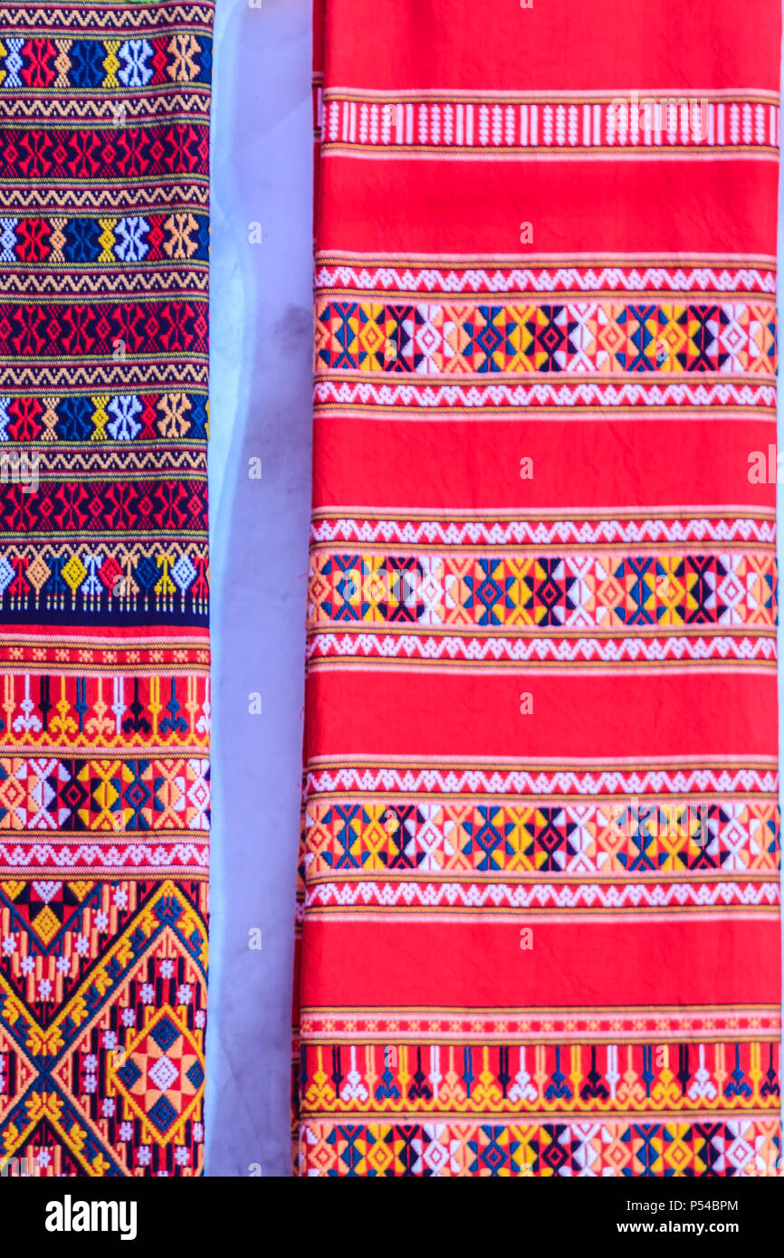 Colorful of native thai style silk and textiles pattern. Beautiful ...
