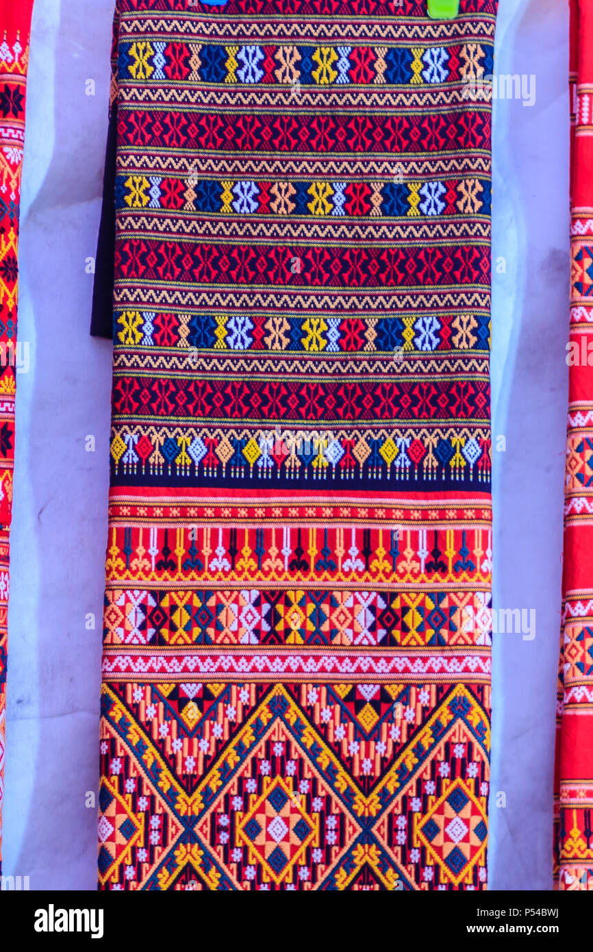 Colorful of native thai style silk and textiles pattern. Beautiful ...