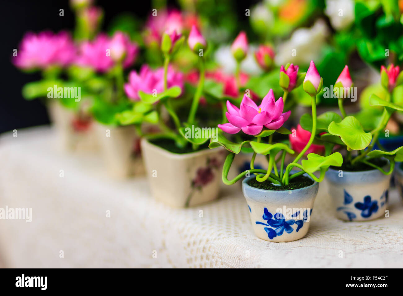 Cute Artificial pink lotus flowers or Water Lily. Artificial lotus ...