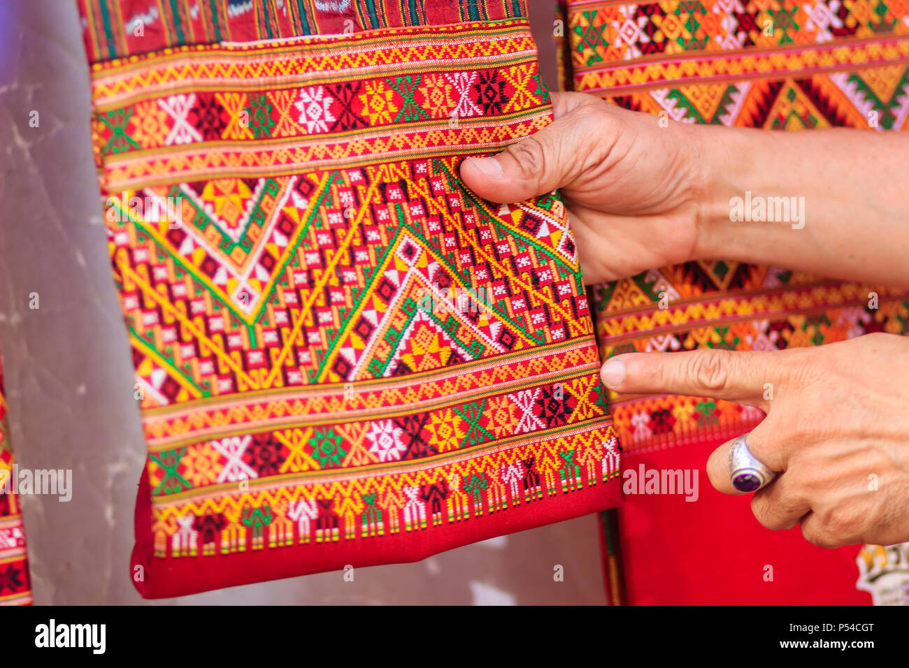 Colorful of native thai style silk and textiles pattern. Beautiful ...