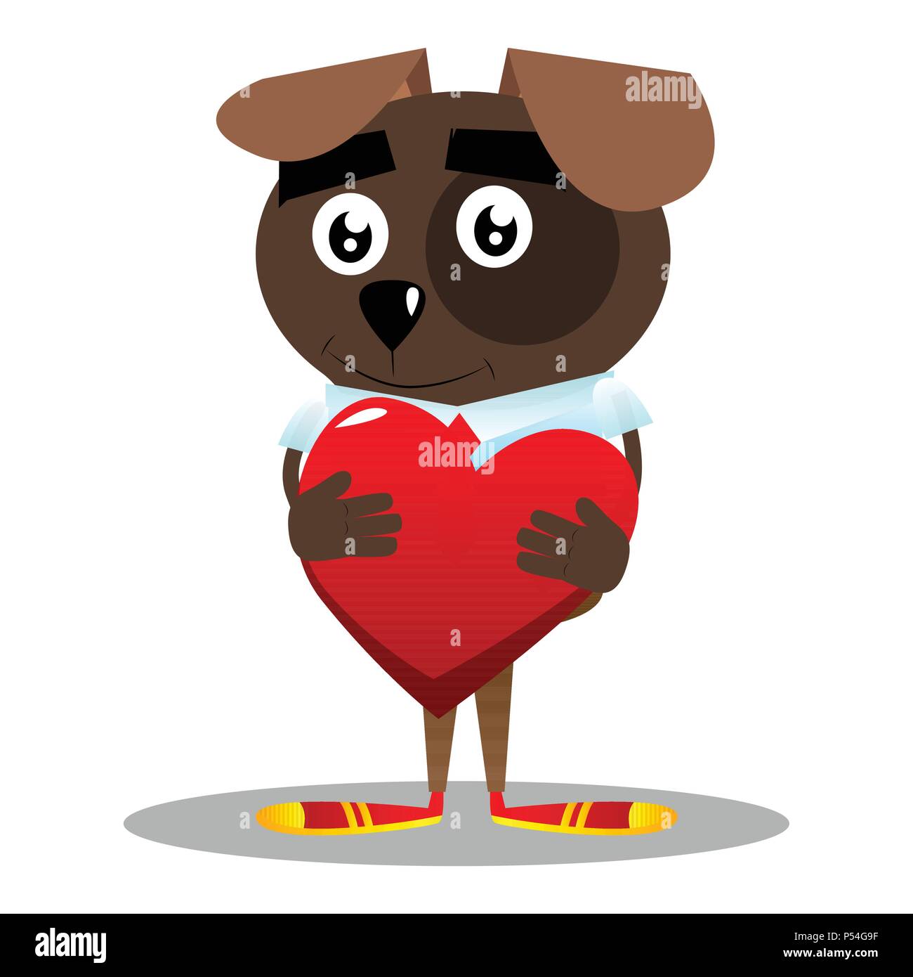 Cartoon illustrated business dog hugging big red heart Stock Vector ...