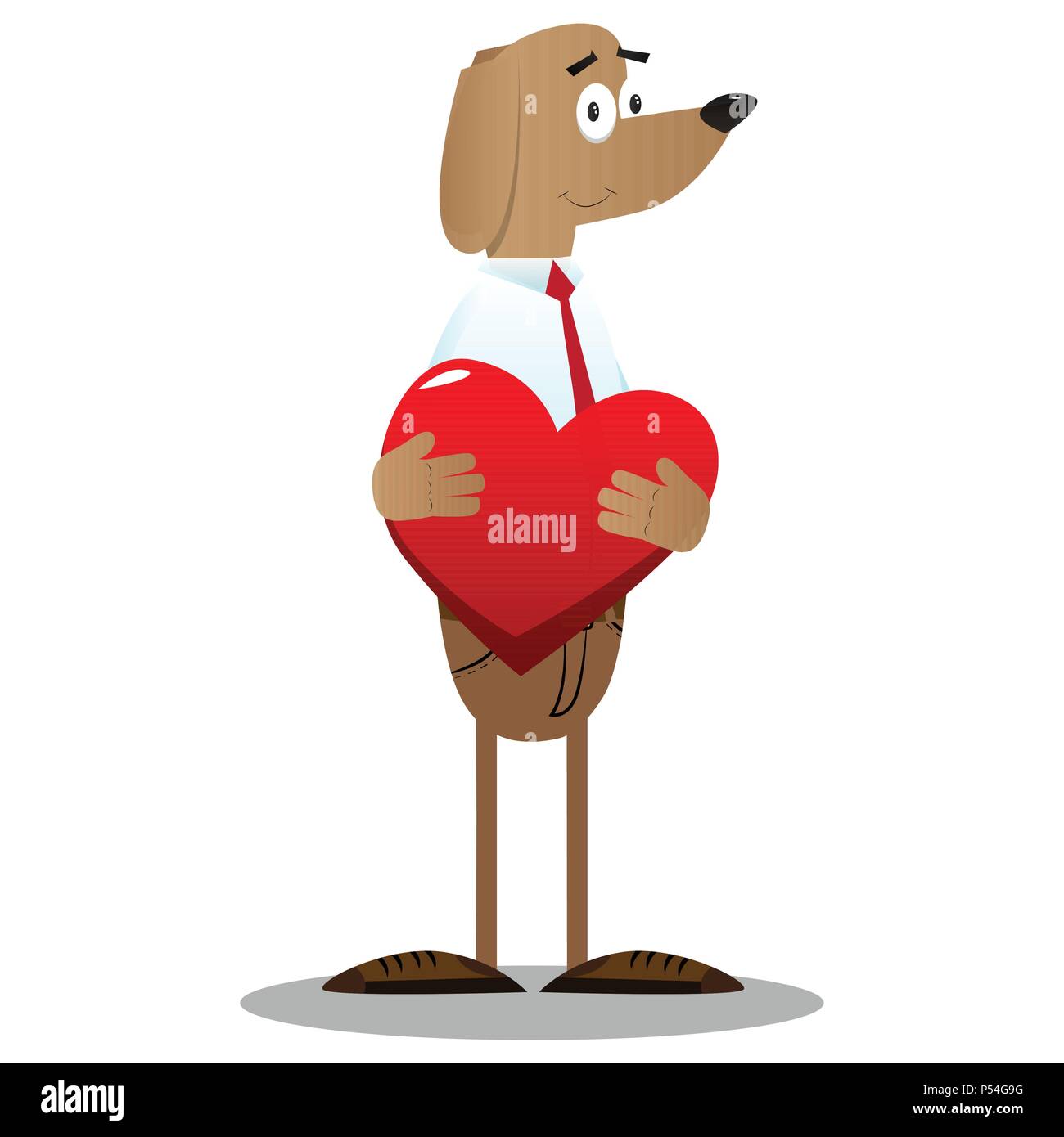 Cartoon illustrated business dog hugging big red heart Stock Vector ...