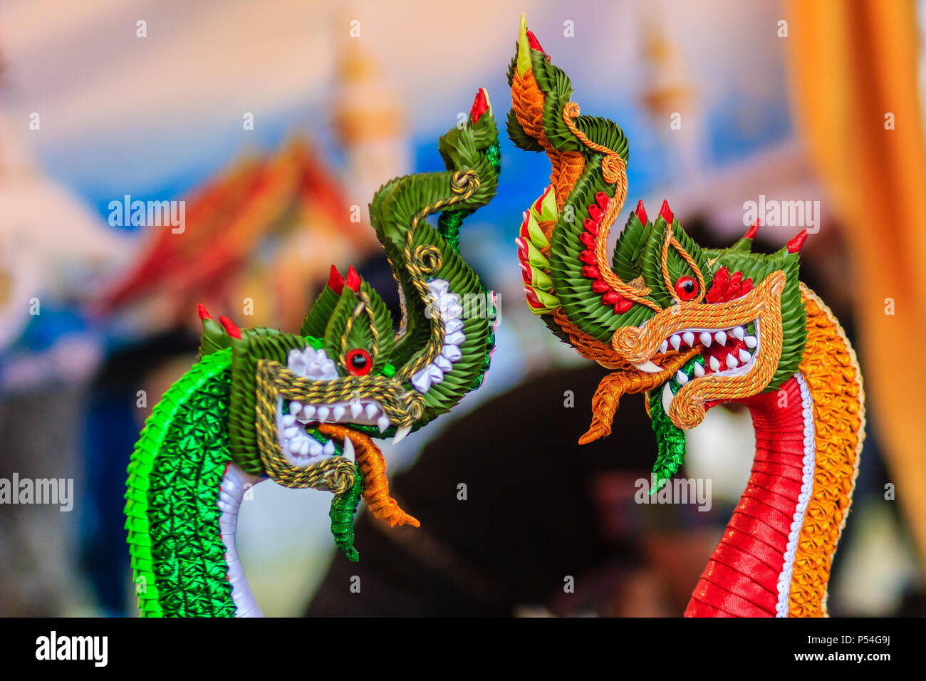 Beautiful Naga ade from banana leaves. Naga-Shaped Bai Sri, or ...