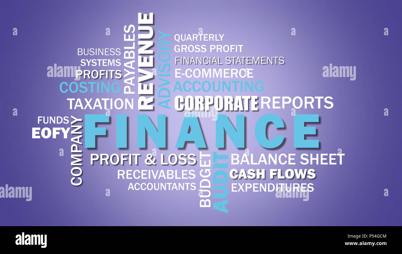 Corporate finance and accounting related words word cloud on purple ...