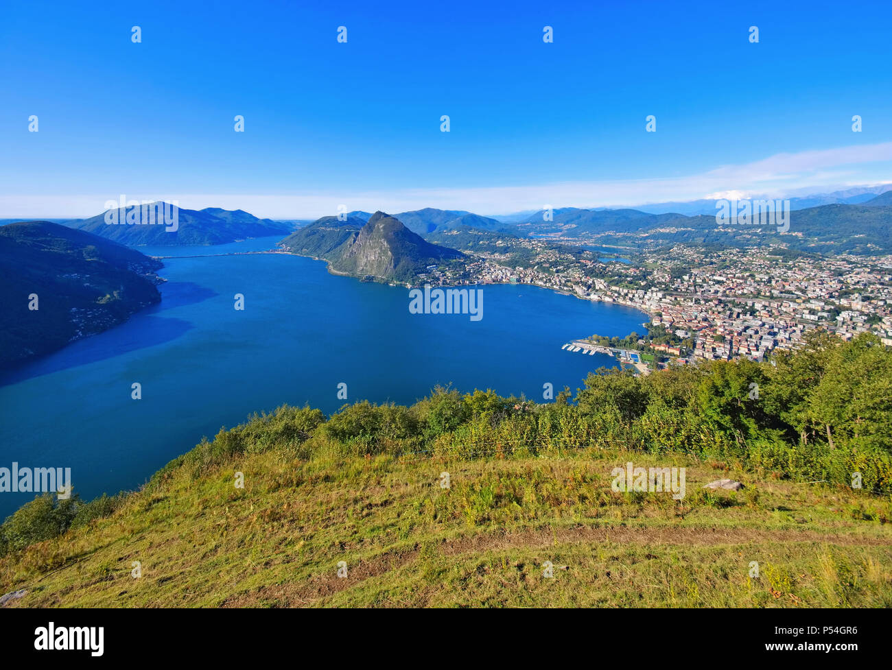 Lake Lugano and town Lugano, Switzerland Stock Photo - Alamy