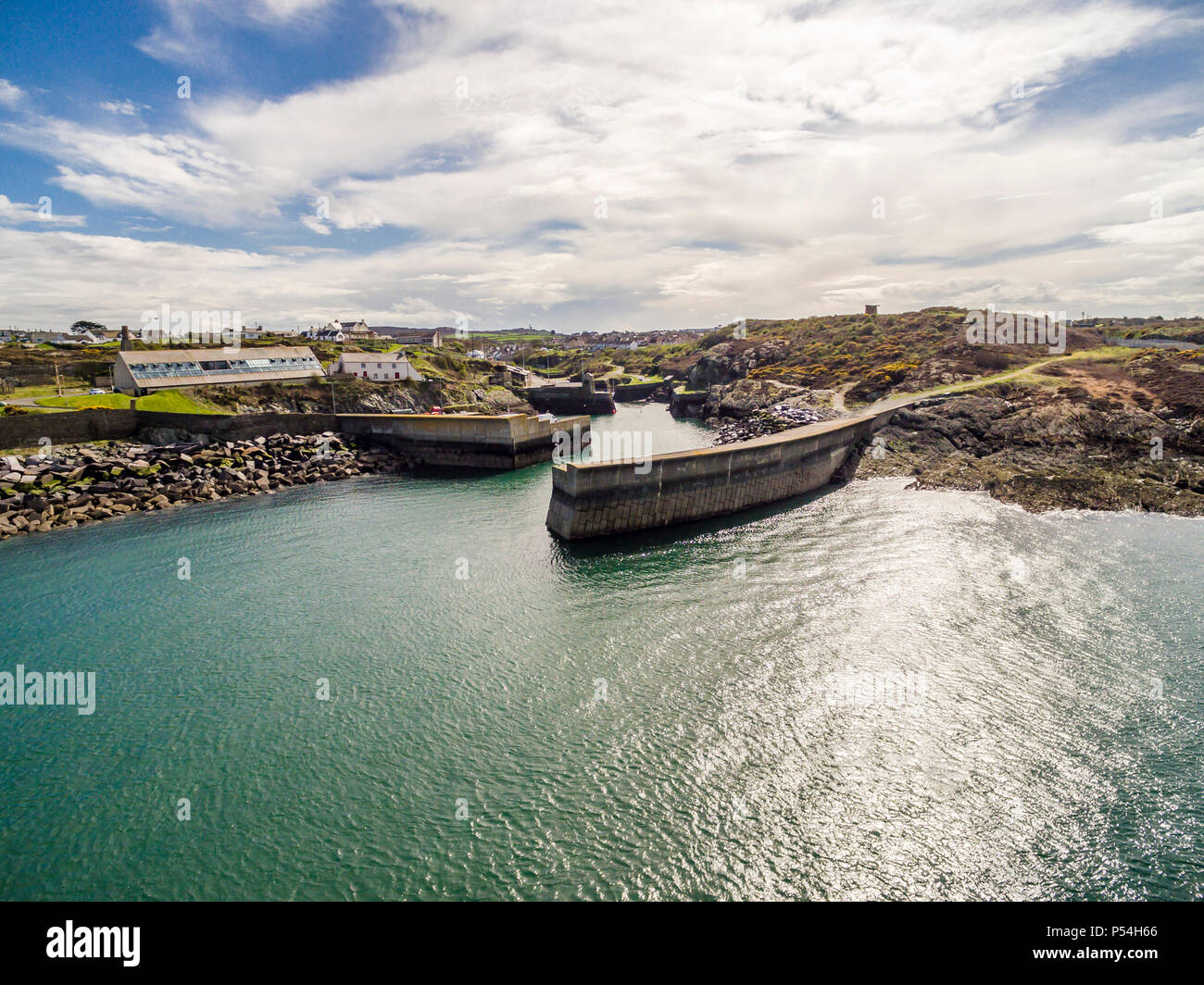 Aerial view of Amlwch Harbour on Anglesey, North Wales, UK Stock Photo ...