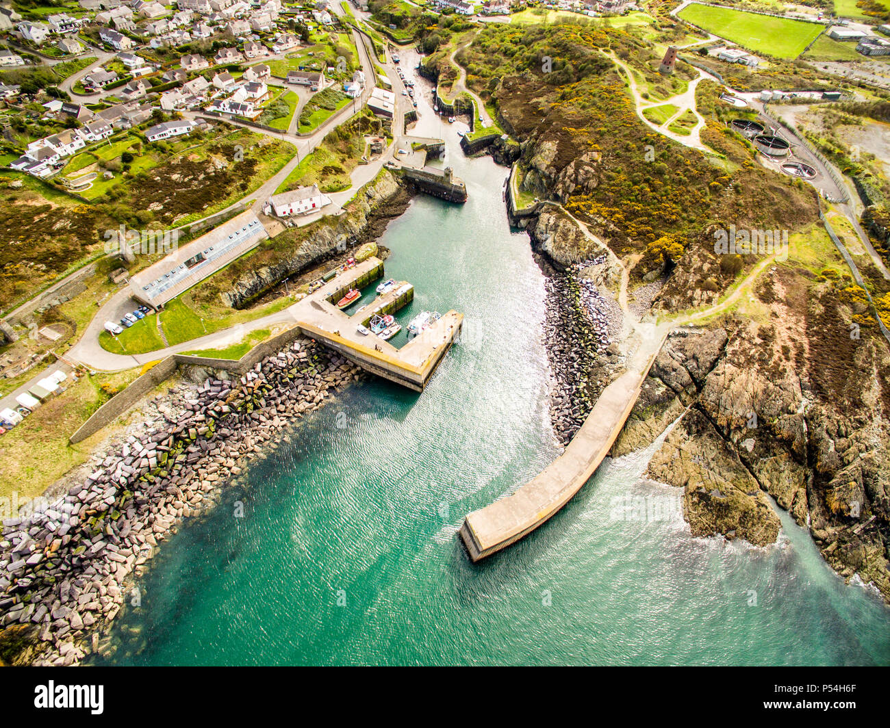 Aerial view of Amlwch Harbour on Anglesey, North Wales, UK Stock Photo ...