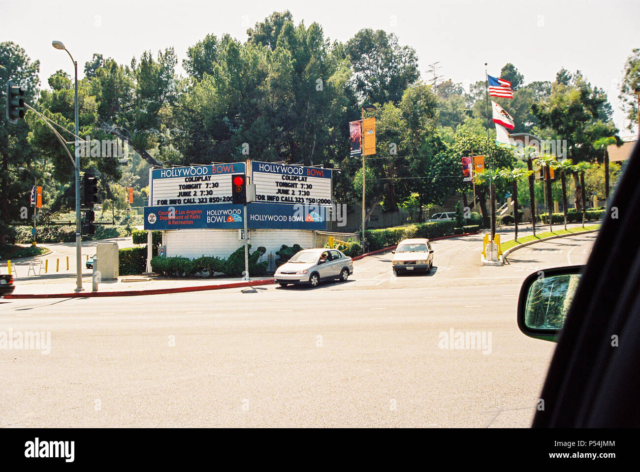 Billboard listings sign outside the Hollywood bowl venue, Hollywood ...