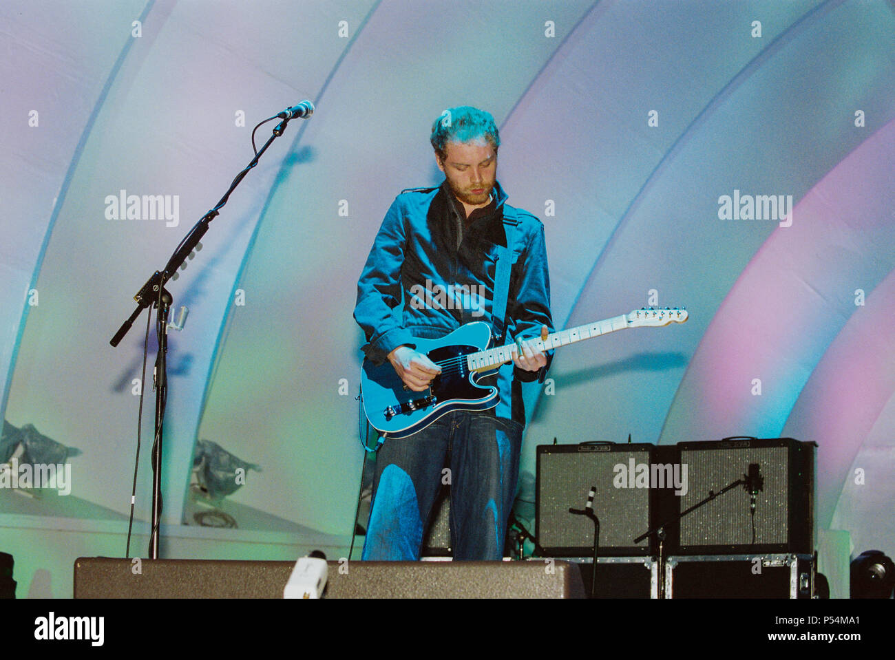 Jonny Buckland of Coldplay performing at the Hollywood Bowl 31st May ...