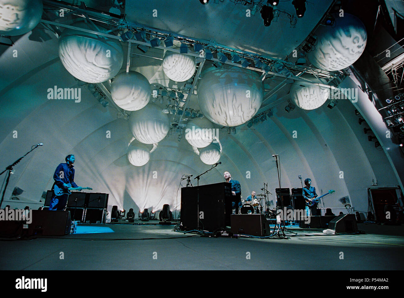 Coldplay performing at the Hollywood bowl 31st May 2003, Los Angeles ...