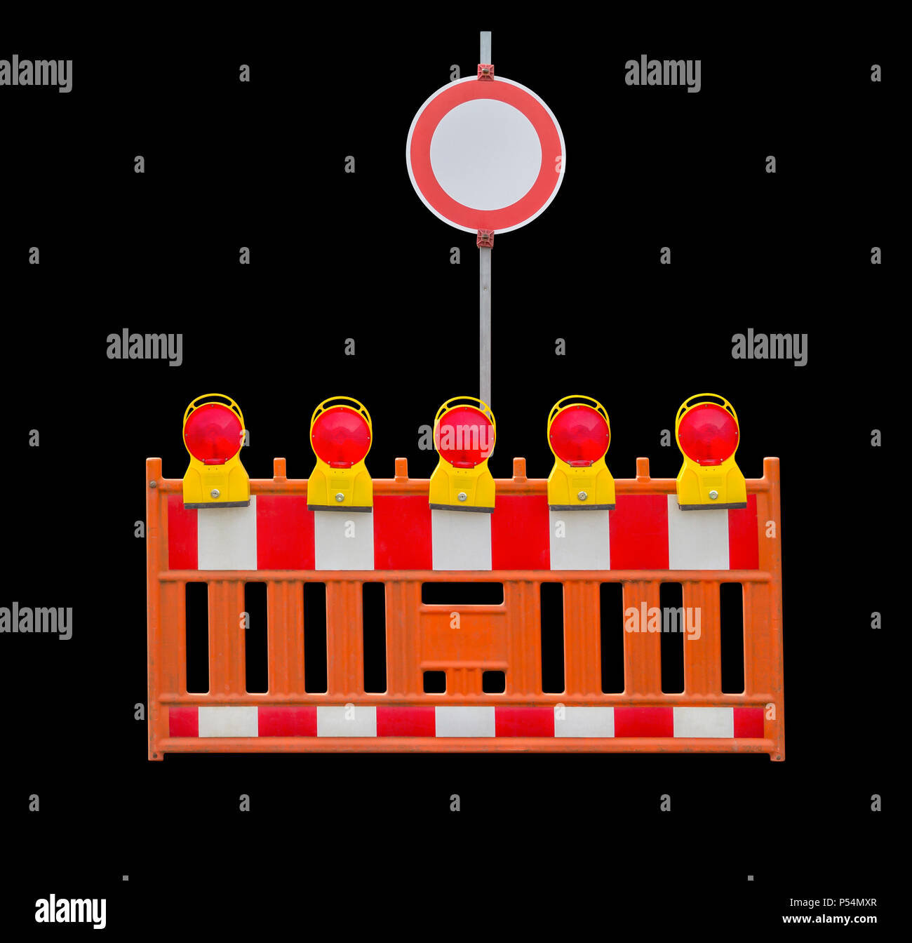 barrier incuding the "all vehicles prohibited" road sign isolated in ...