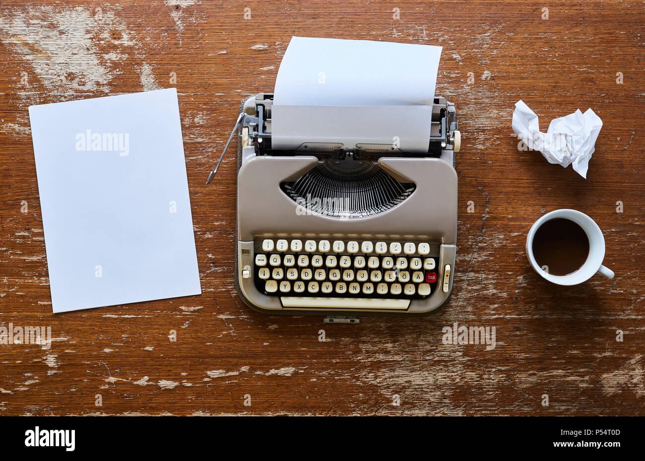 creative writers scenery empty paper typewriter and cup of coffee Stock ...