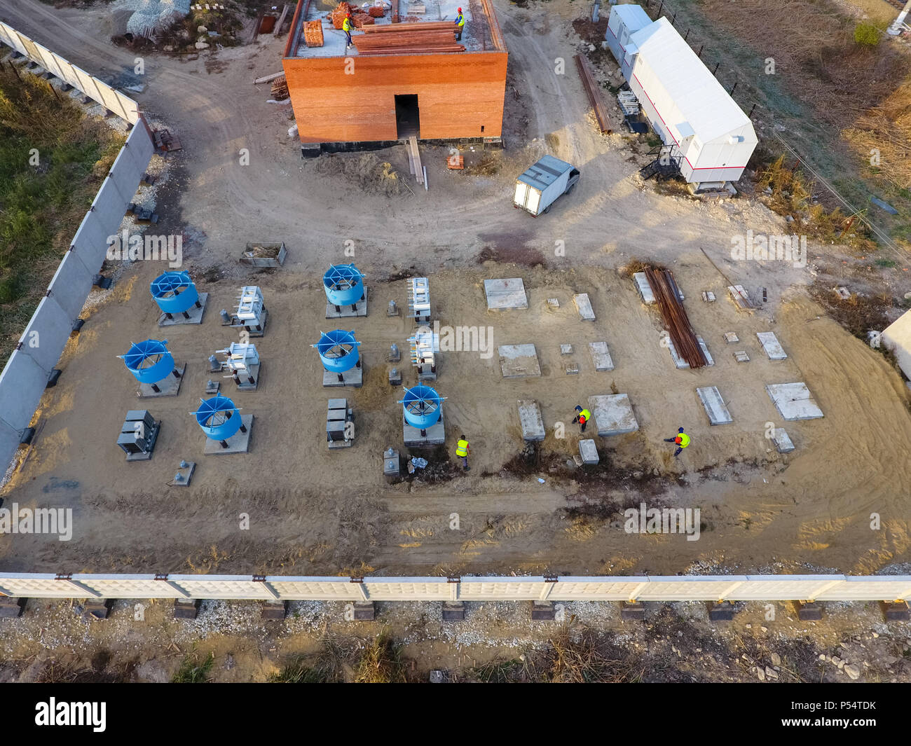 Construction of a transformer substation near the railway Stock Photo ...