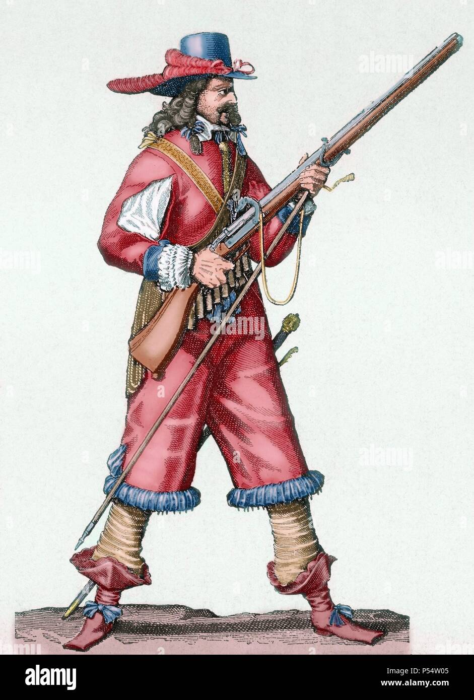 France. Army of the 18th century. Musketeer of the Infantry of Louis ...