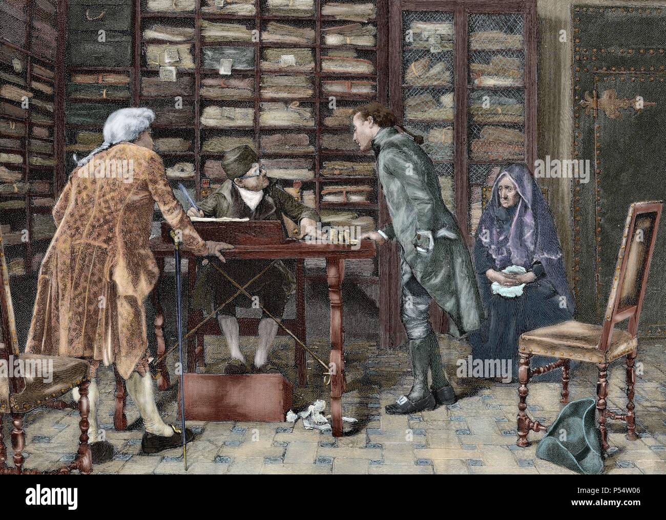 The last pawning. 18th century. Colored engraving. "The Artistic ...