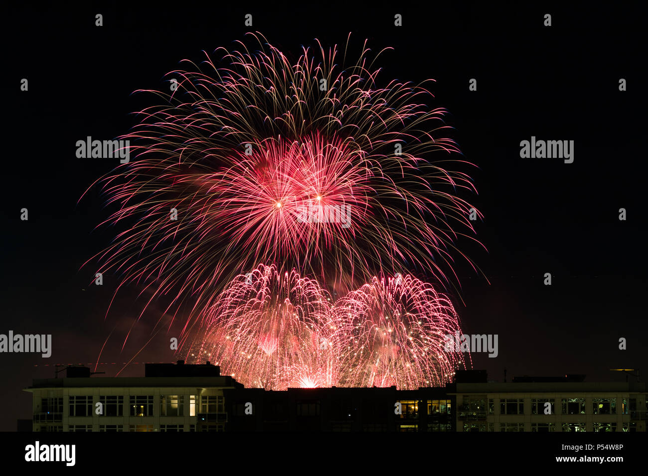 Fireworks over downtown Seattle at night on independence day Stock ...
