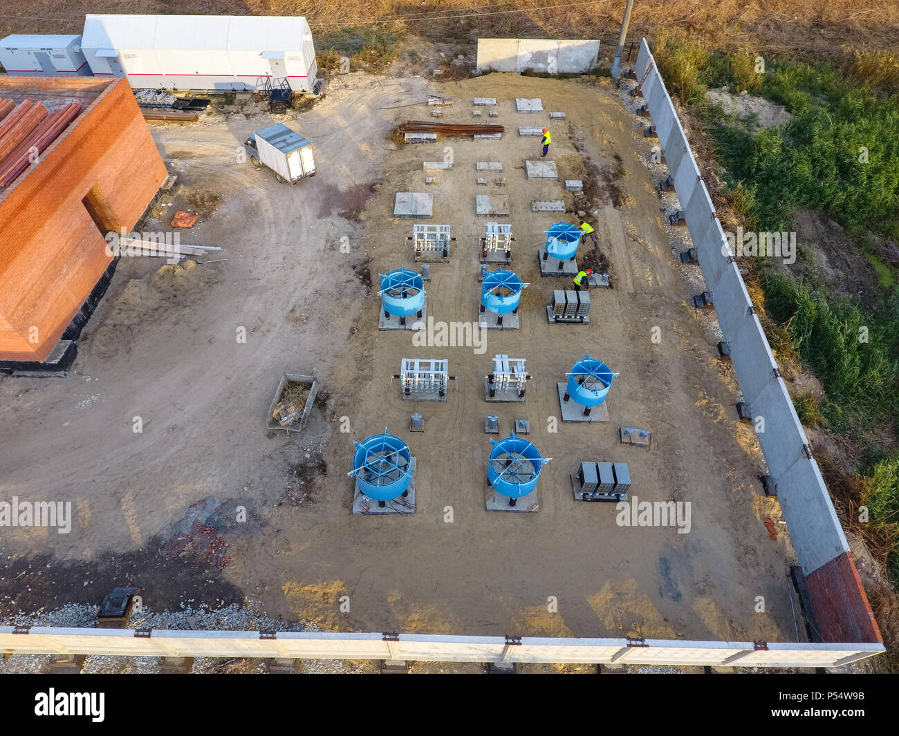 Construction of a transformer substation near the railway Stock Photo ...
