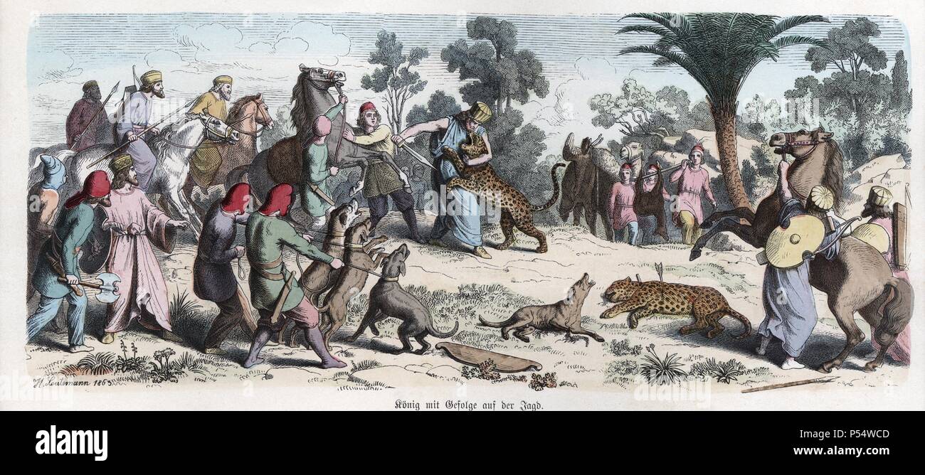 Historia Antigua. Persia. El rey persa y su séquito en una cacería de ...