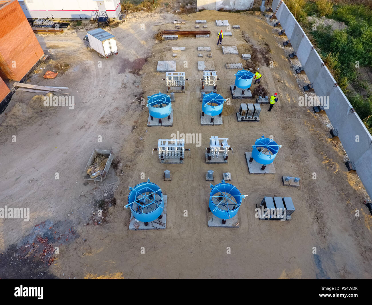 Construction of a transformer substation near the railway Stock Photo ...