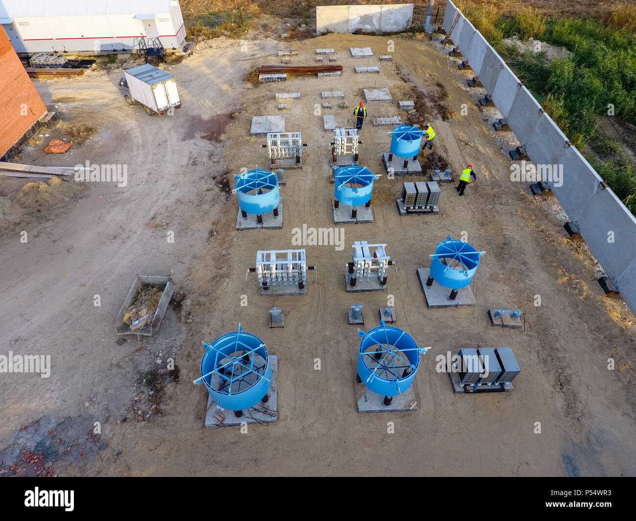 Construction of a transformer substation near the railway Stock Photo ...