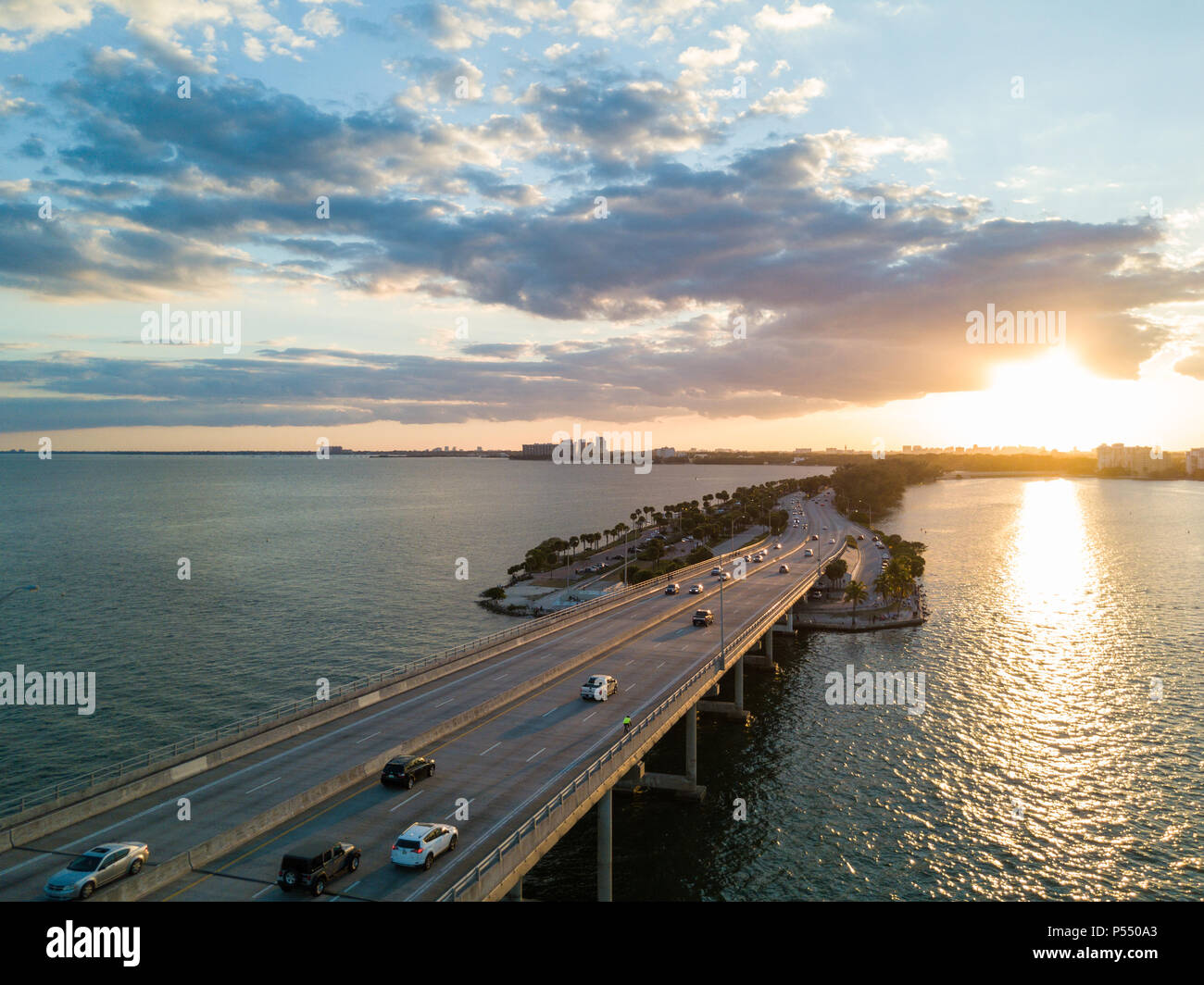 MIAMI, FLORIDA - CIRCA APRIL 2017: Aerial View of Rickenbacker Causeway ...