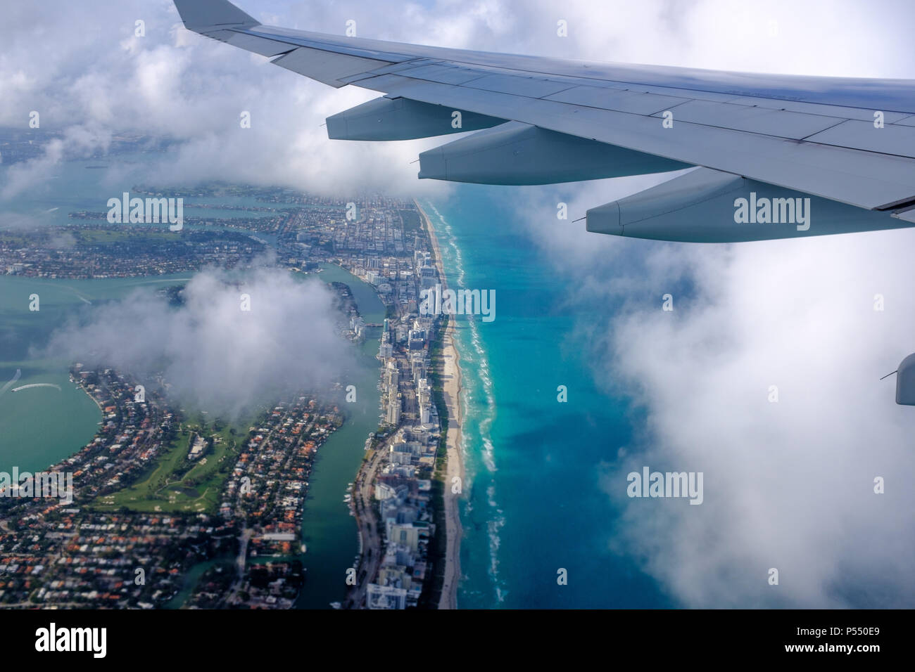 Aerial View of Miami Beach from an airplane window in Florida Stock ...