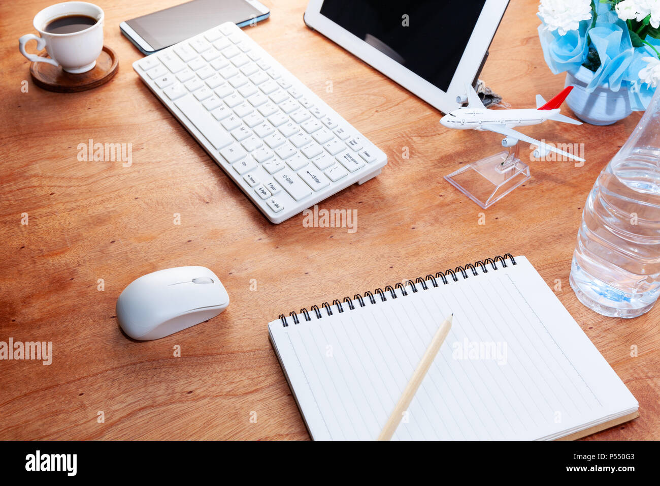 Office desk wood table of Business workplace and business objects,image ...