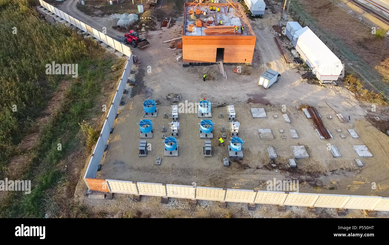 Construction of a transformer substation near the railway Stock Photo ...