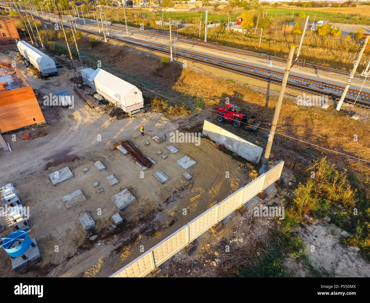 Construction of a transformer substation near the railway Stock Photo ...