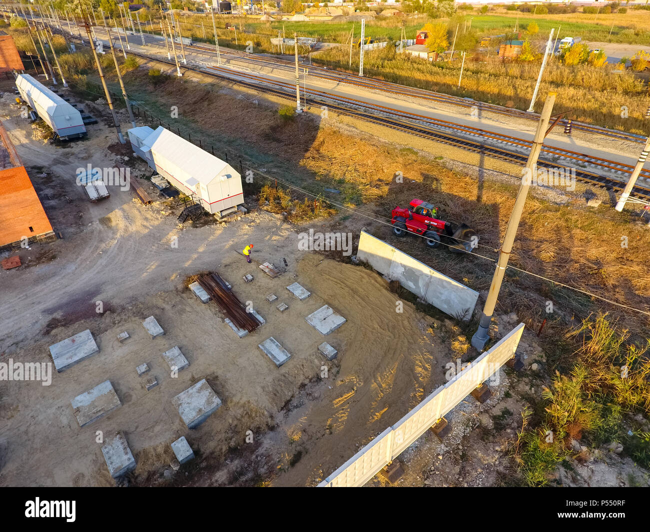 Construction of a transformer substation near the railway Stock Photo ...