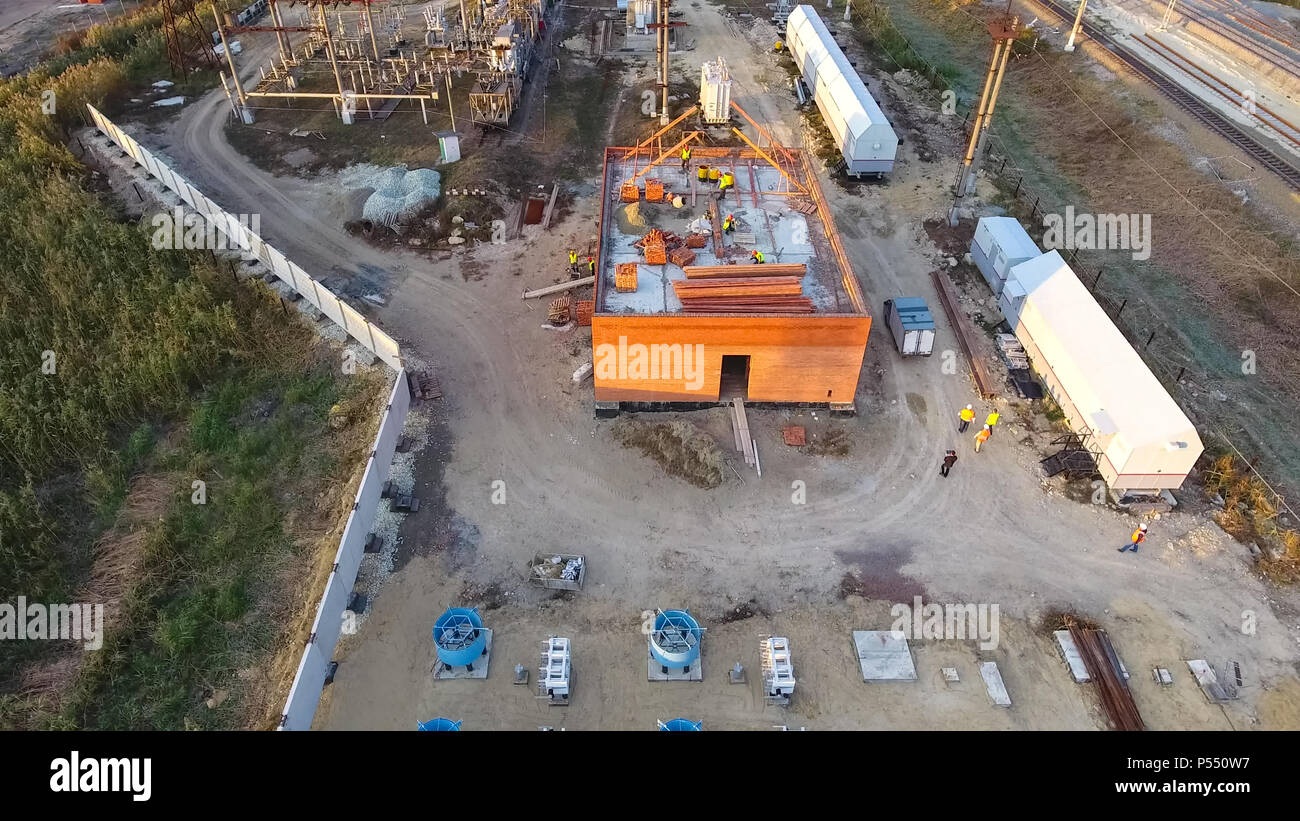 Construction of a transformer substation near the railway Stock Photo ...