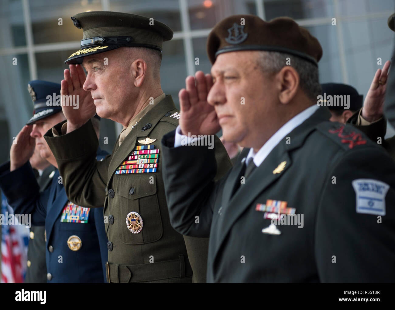 Marine Corps Gen. Joseph F. Dunford Jr., chairman of the Joint Chiefs of Staff, meets with Lt ...