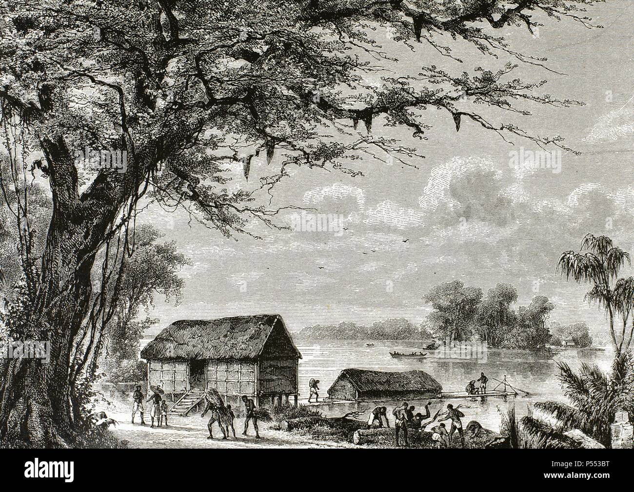 HISTORIA DE LA ISLA DE BORNEO. Grabado con la representación de un ...