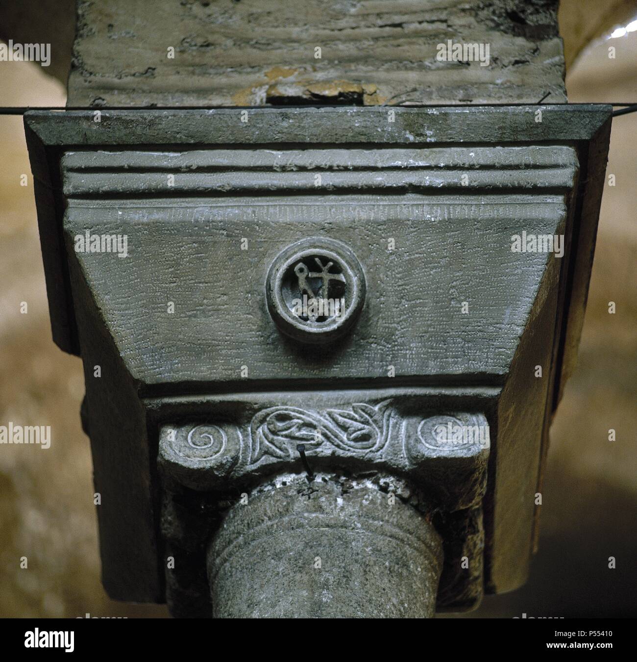 Turkey. Istanbul. Hagia Irene. Byzantine capital with the monogram of ...