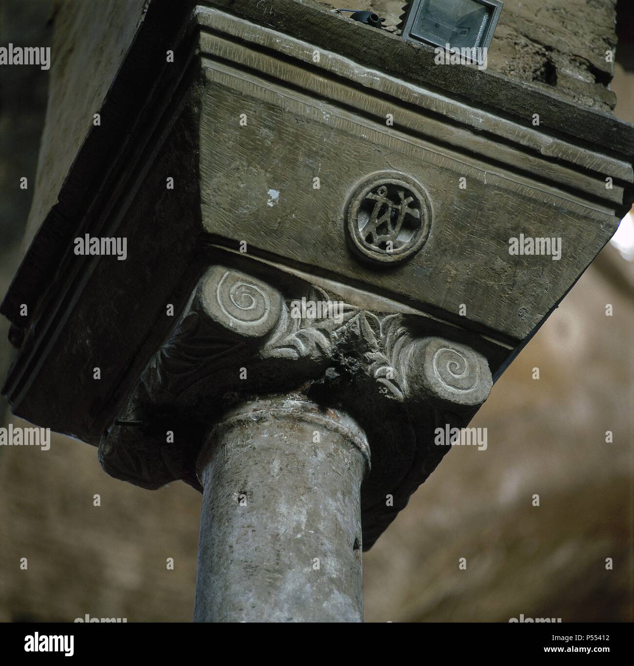Turkey. Istanbul. Hagia Irene. Byzantine capital with the monogram of ...