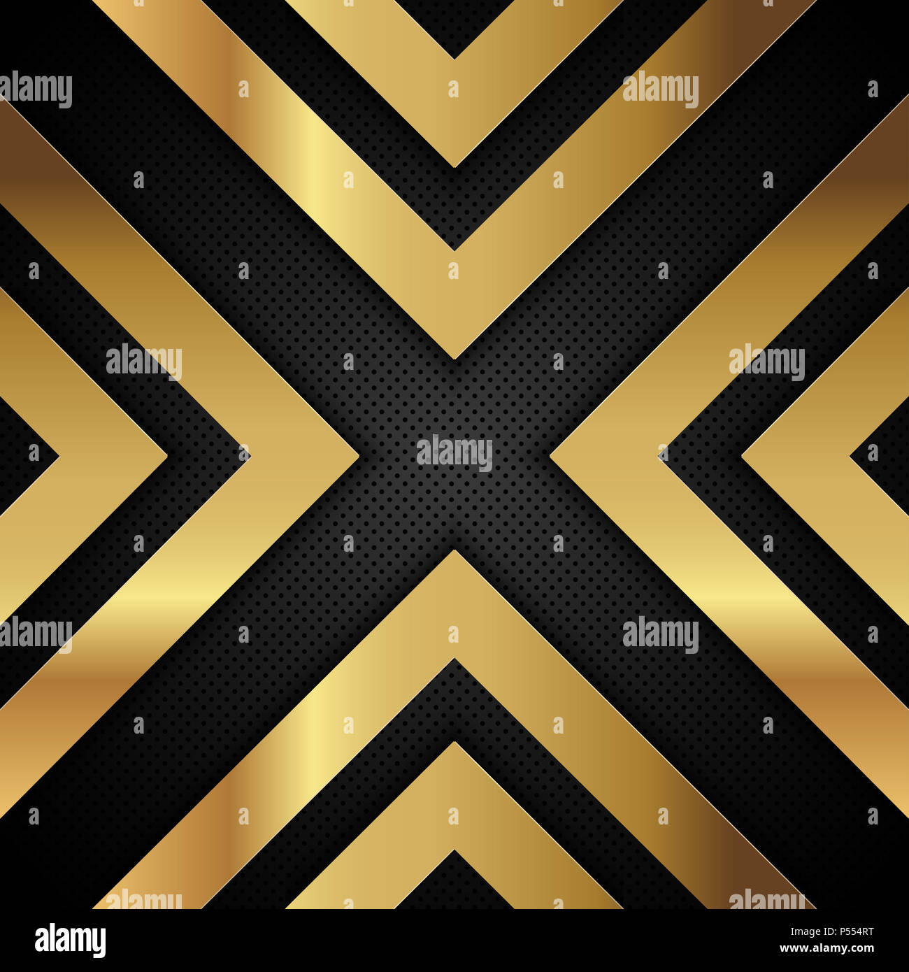 Gold metallic arrow shapes on a perforated metal background Stock Photo ...