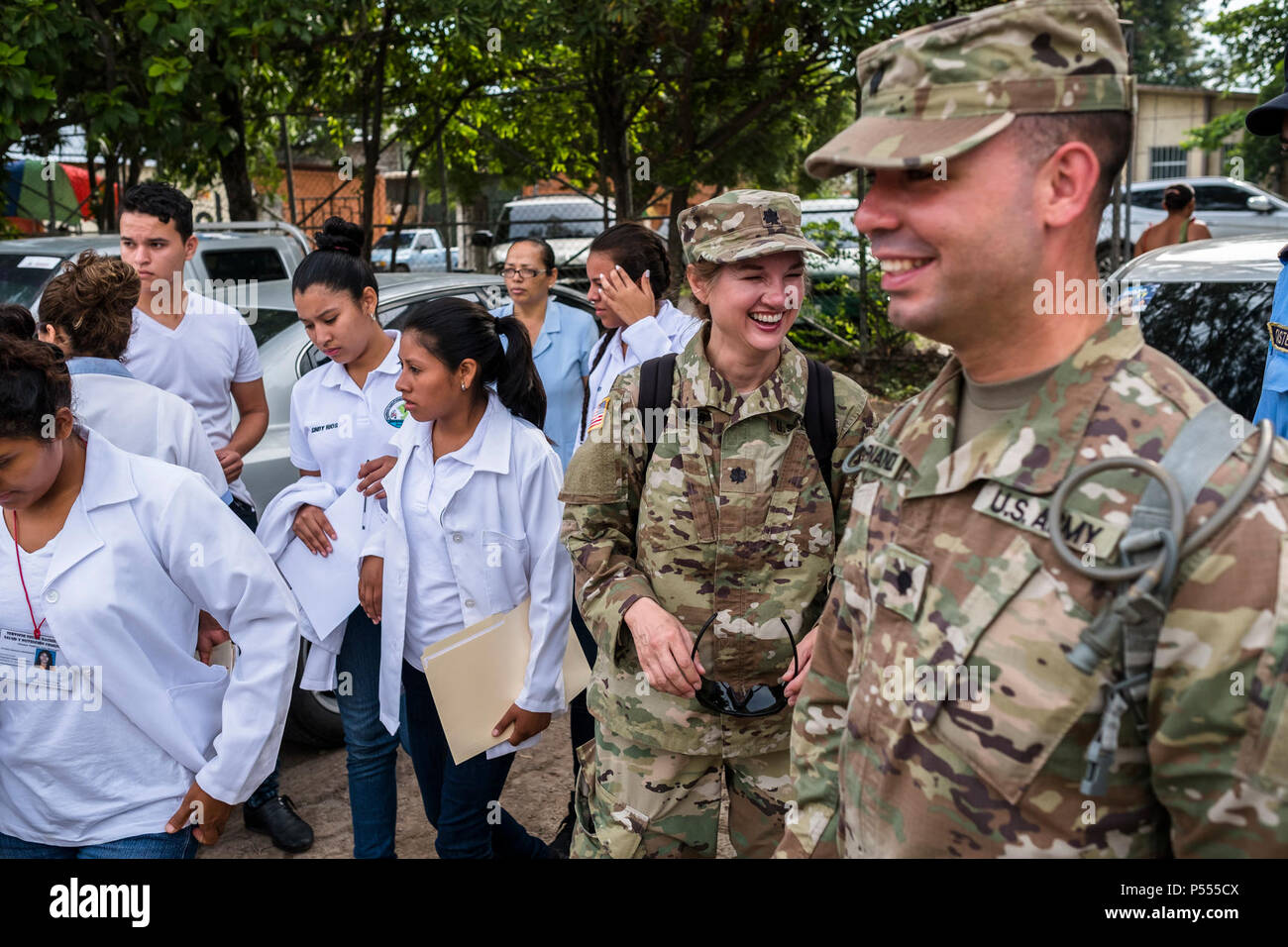 U.S. Army Lt. Col. Rhonda Dyer speaks with a U.S. Army Spc. Jeriel ...