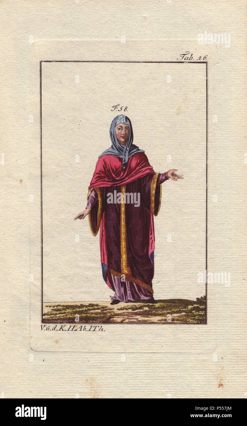 An Anglo Saxon woman (or queen in some editions) wearing a wide-sleeved ...