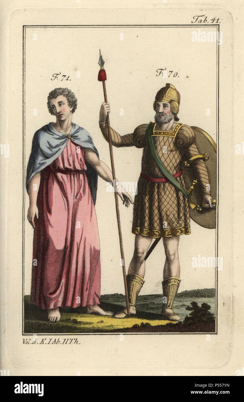 Gaul warrior in full battledress, with lance, shield, sword and helmet ...