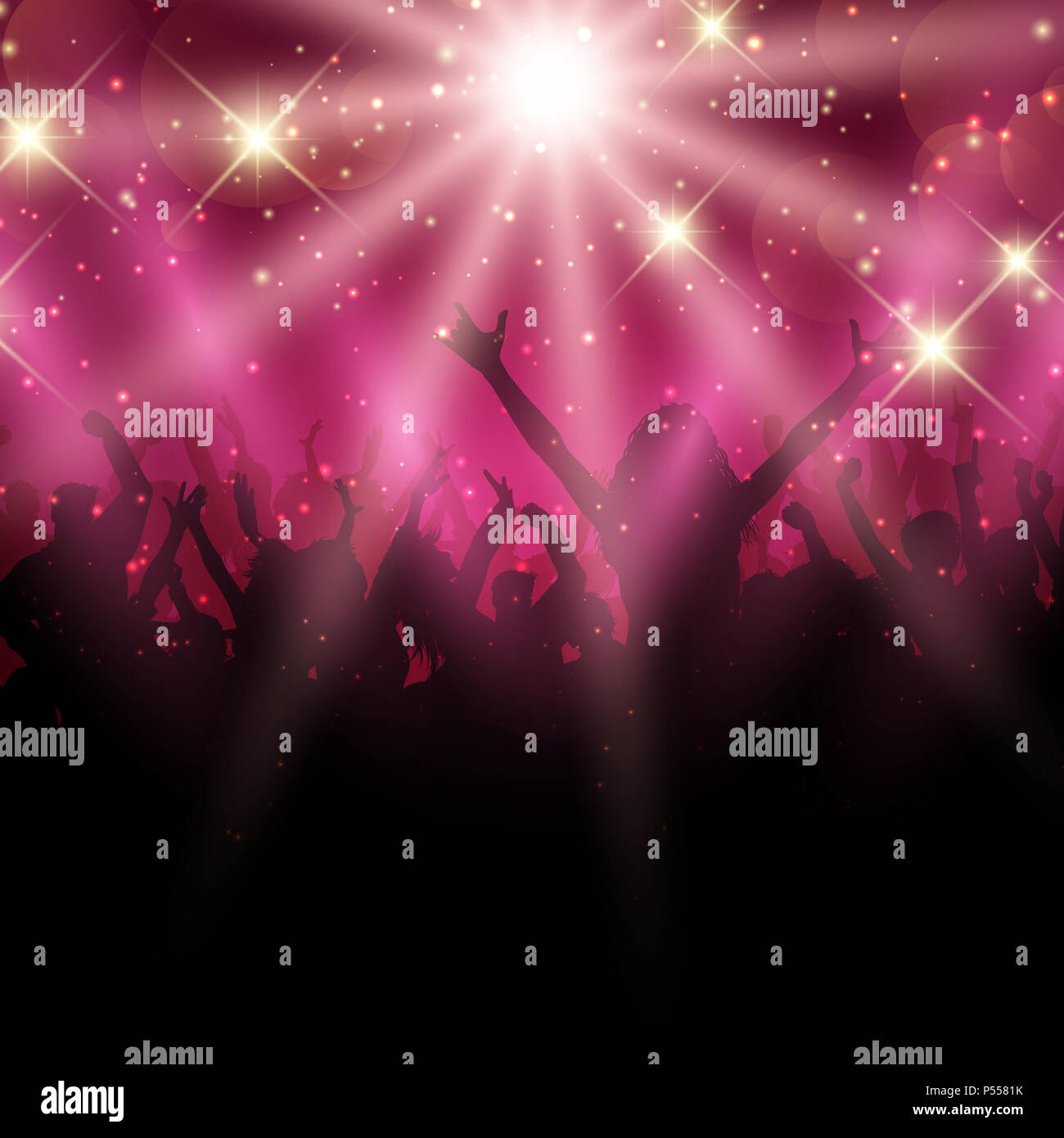 Silhouette of a party crowd on a disco lights background Stock Photo ...
