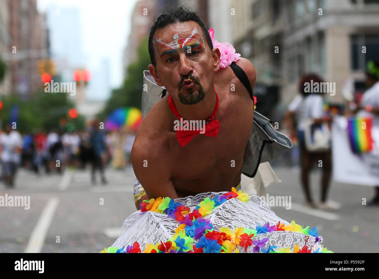New York City, New York, USA. 23rd June, 2018. Parade participant is ...