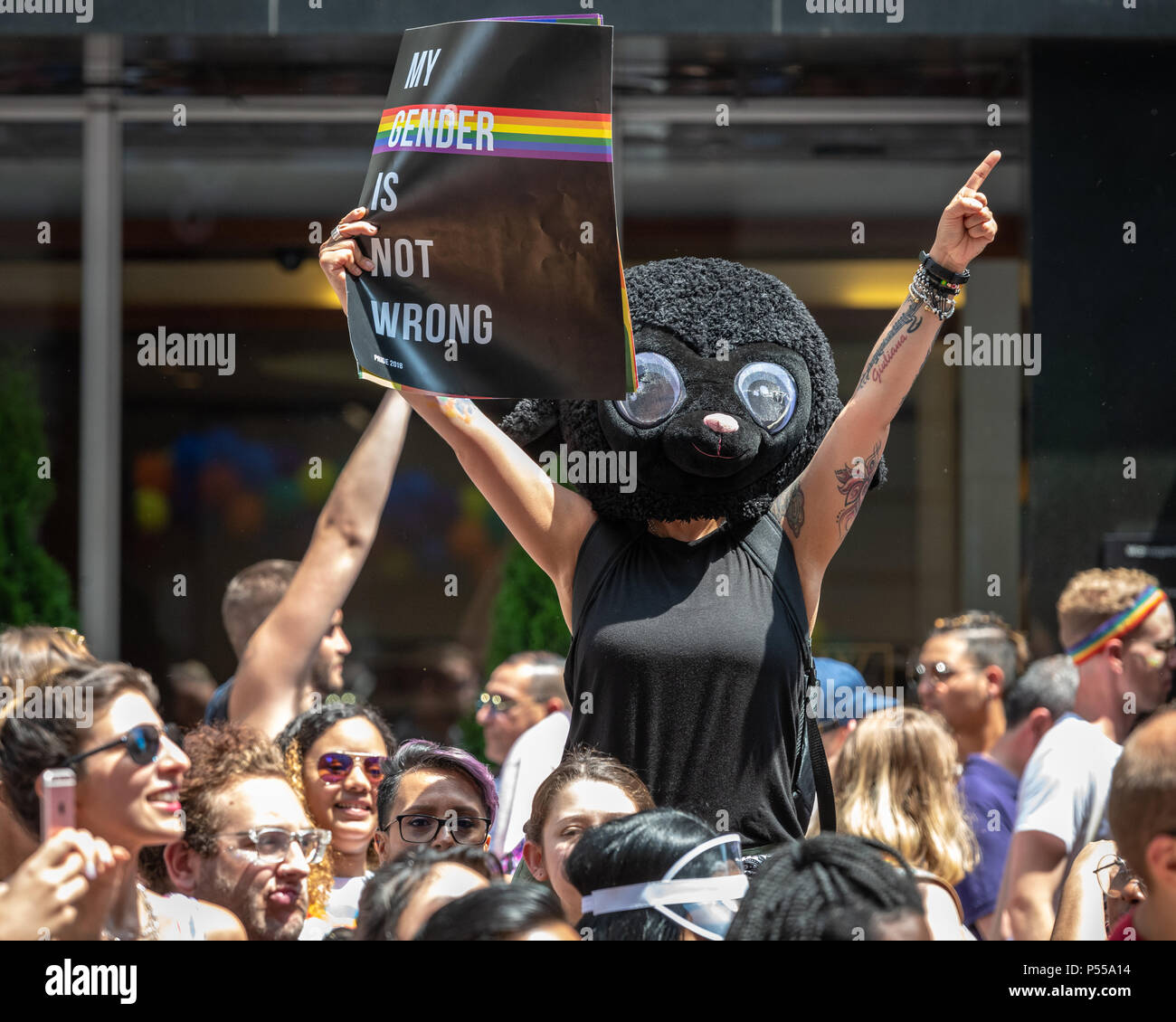 New York, USA, 24 June 2018. A woman wears a black ship costume with a ...