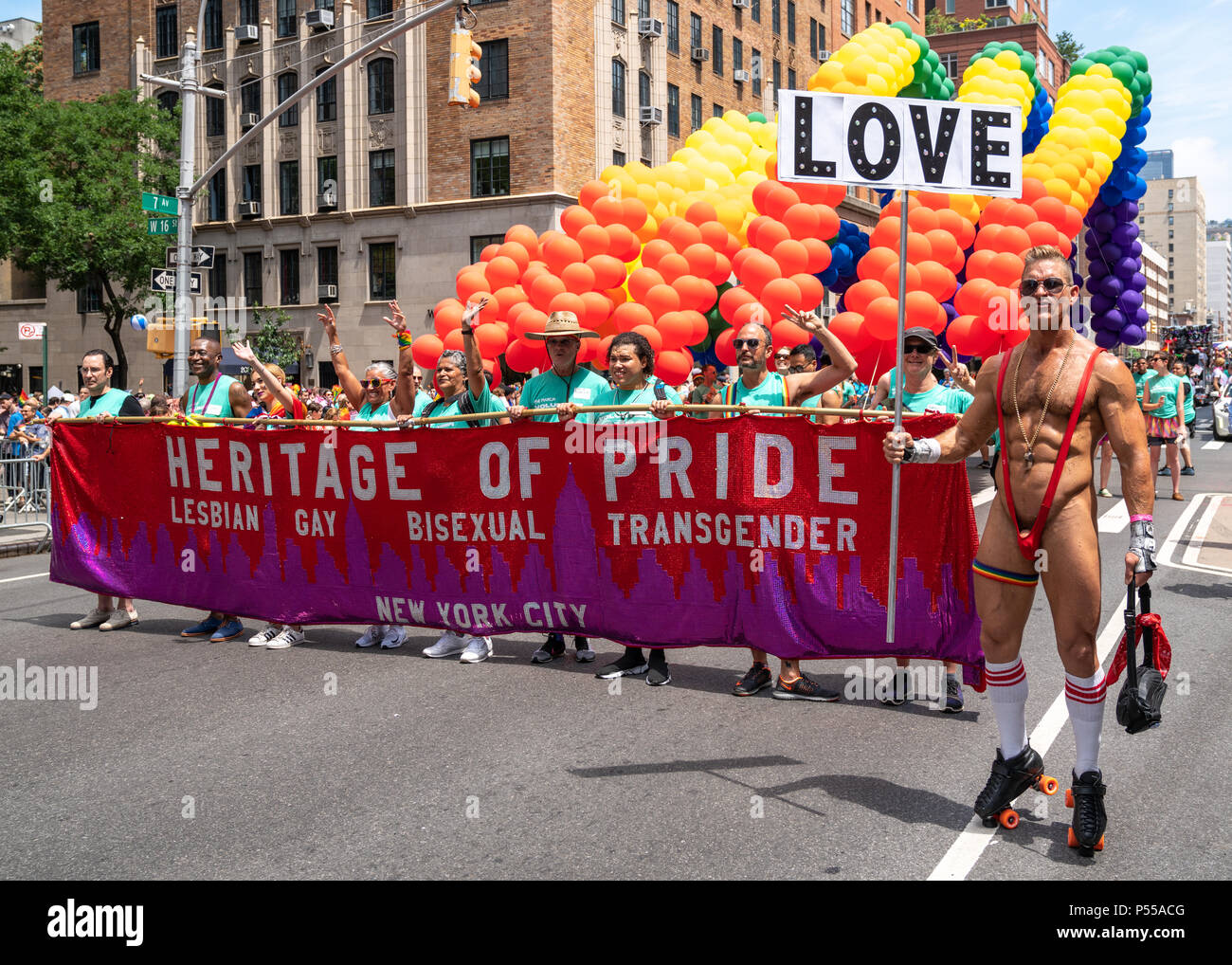 New York, USA, 24 June 2018. Participants march through New York City ...