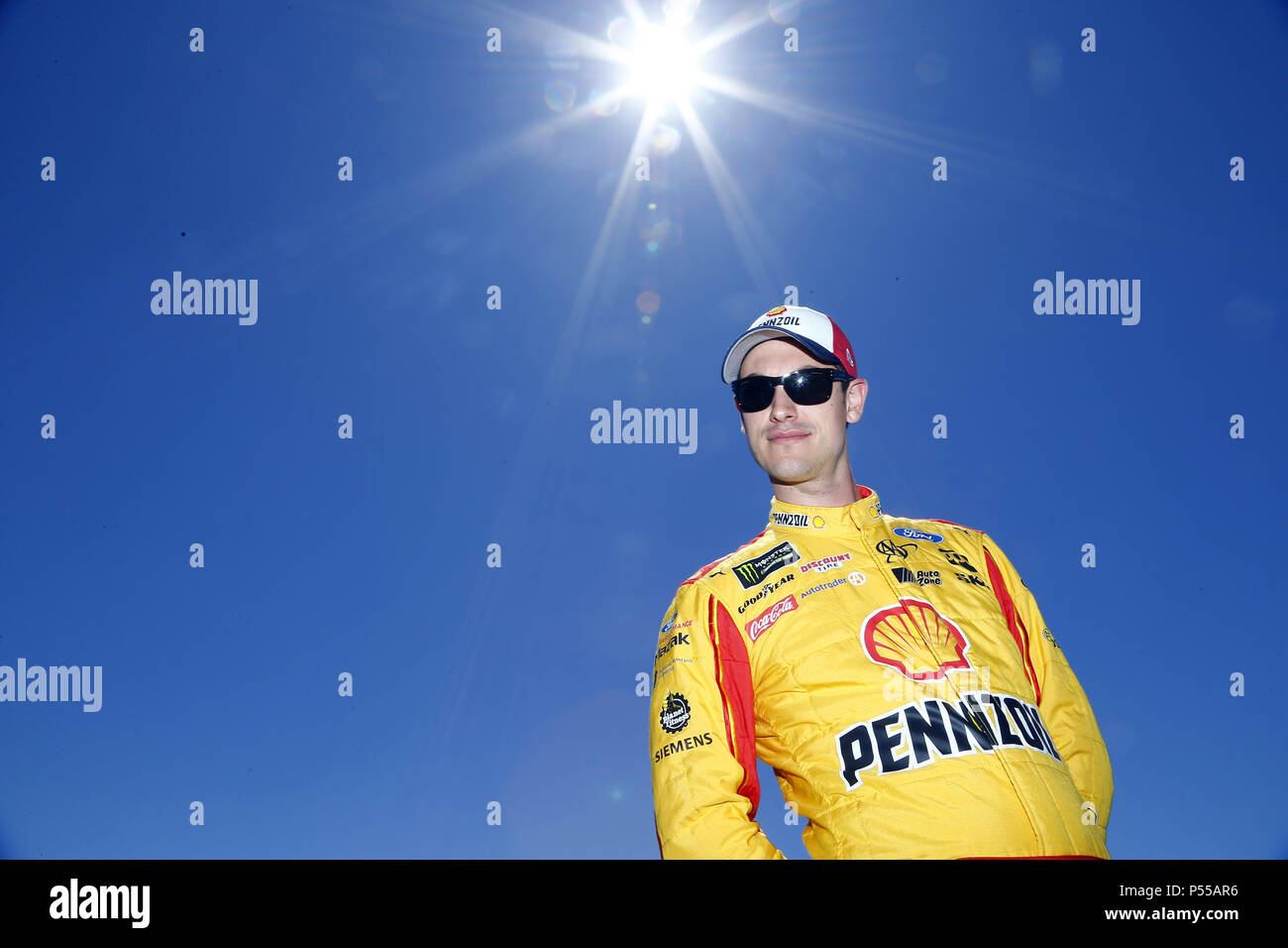 Sonoma, California, USA. 23rd June, 2018. Joey Logano (22) gets ready ...