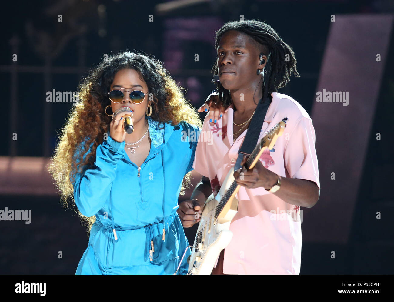 LOS ANGELES, CA - JUNE 24: Gabriella Wilson, H.E.R., Daniel Caesar, at ...