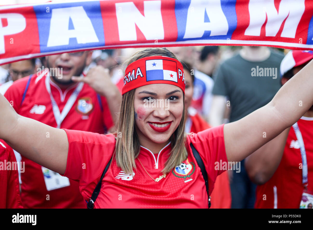 A girl seen wearing a shirt of the national team of Panama with a scarf ...