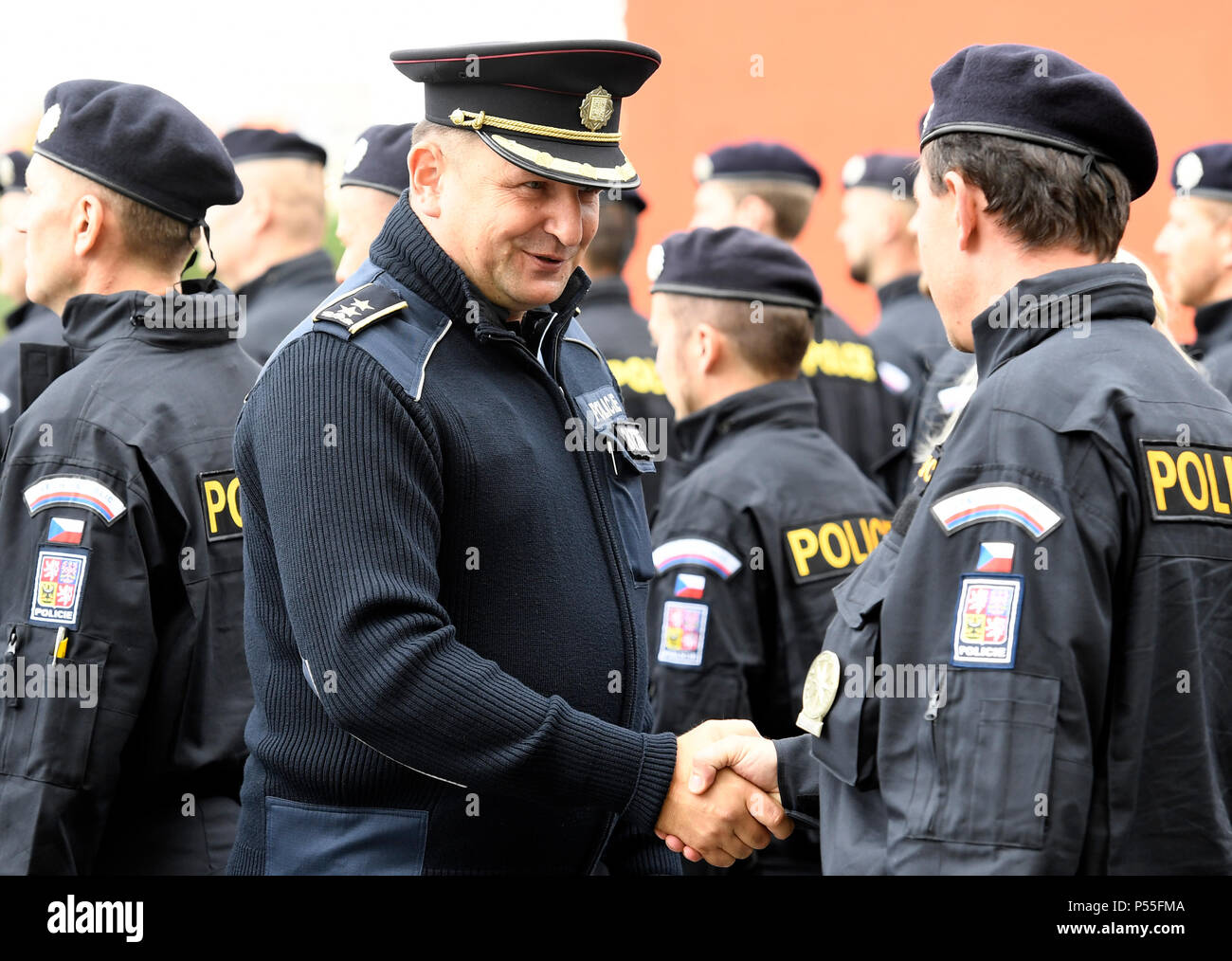 Czech Police President Tomas Tuhy (center) attends a festive departure ...