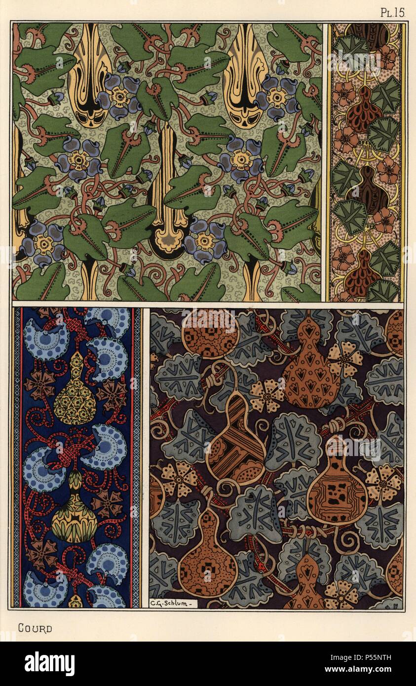 Gourd in fabric and wallpaper patterns. Lithograph by Schlumberger with ...