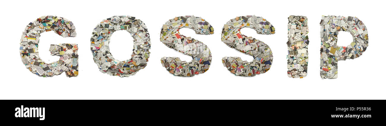 the word GOSSIP made from newspaper confetti isolated on white Stock ...