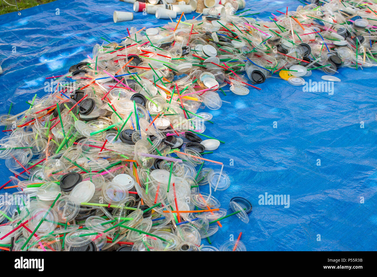 Piles of non-recyclable cups and straws destined for the landfill Stock ...